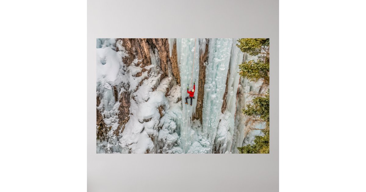 Ice Climber Ascending Cliff Poster | Zazzle