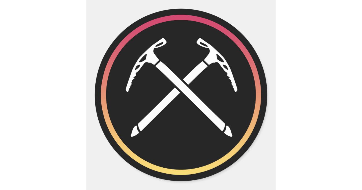 Ice Climbing - Crossed Ice Axes Classic Round Sticker | Zazzle