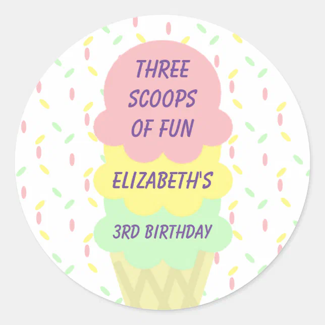 Ice Cream 3rd Birthday Classic Round Sticker | Zazzle