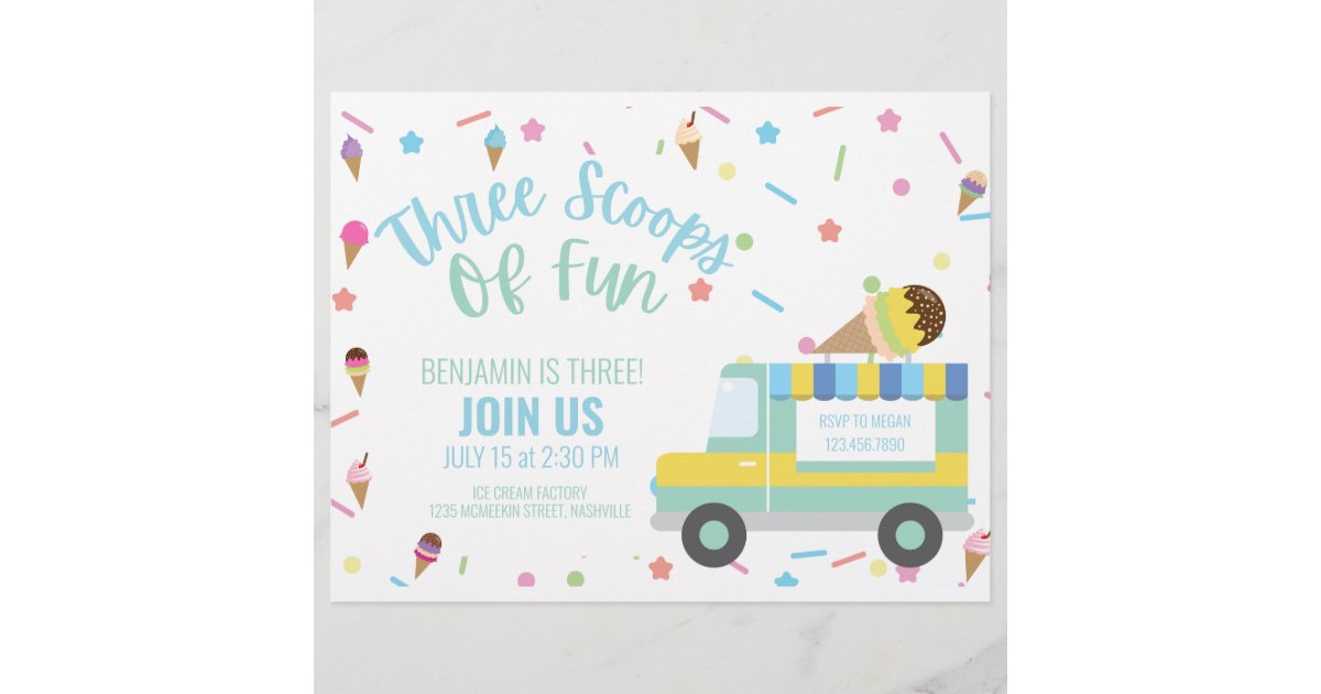 Ice Cream 3RD Third Birthday Sibling Triplets Sign Flyer | Zazzle