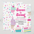 Ice Cream and Cake Seven is Sweet 7th Birthday Invitation | Zazzle