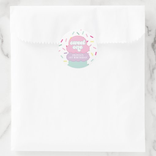 Ice Cream and Sprinkles Sweet One 1st Birthday Classic Round Sticker ...