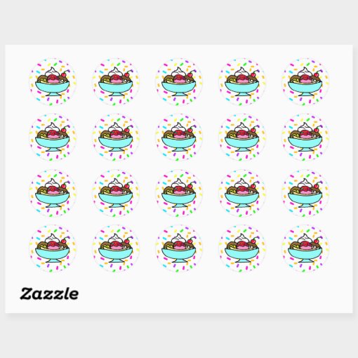Ice Cream Banana Split Birthday Party Classic Round Sticker | Zazzle