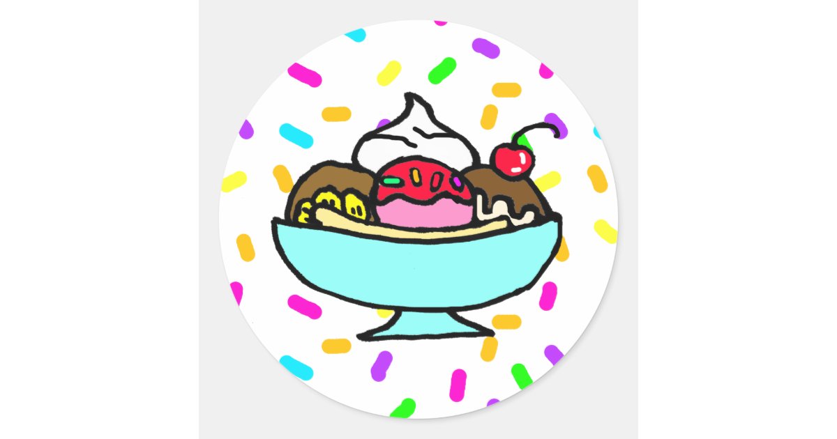 Ice Cream Banana Split Birthday Party Classic Round Sticker | Zazzle