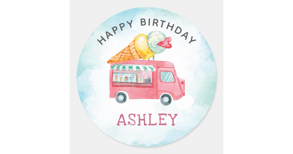 Ice Cream Birthday Happy Birthday Classic Round Sticker | Zazzle