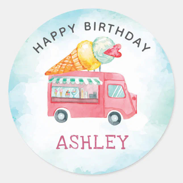 Ice Cream Birthday Happy Birthday Classic Round Sticker | Zazzle
