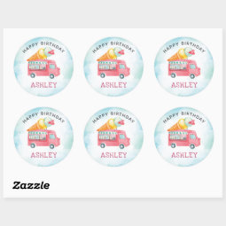 Ice Cream Birthday Happy Birthday Classic Round Sticker | Zazzle