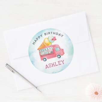Ice Cream Birthday Happy Birthday Classic Round Sticker | Zazzle