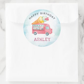 Ice Cream Birthday Happy Birthday Classic Round Sticker | Zazzle