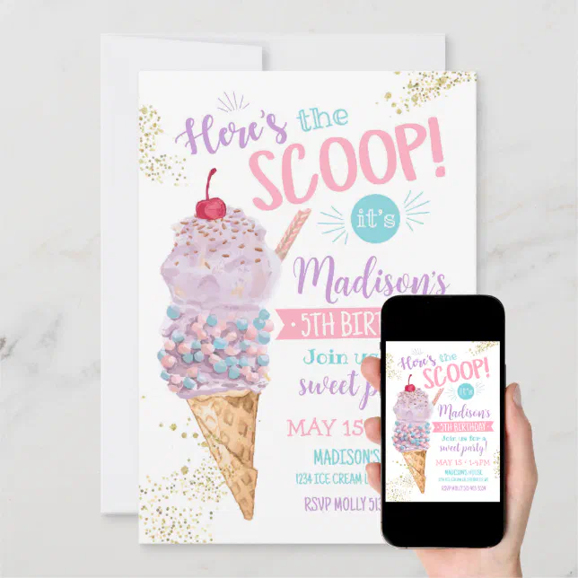 Ice Cream Birthday Invitation, Here's the Scoop Invitation | Zazzle