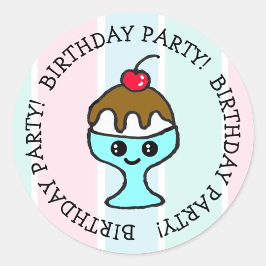 Ice Cream Birthday Party Classic Round Sticker | Zazzle.com