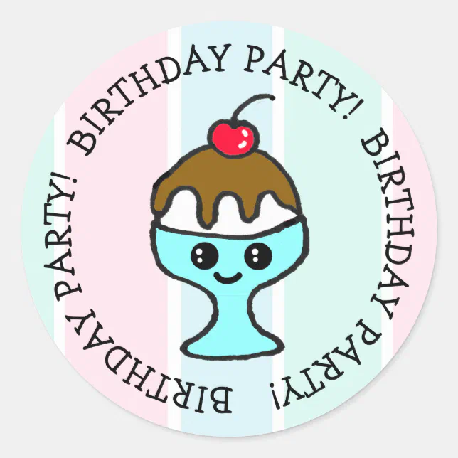 Ice Cream Birthday Party Classic Round Sticker | Zazzle