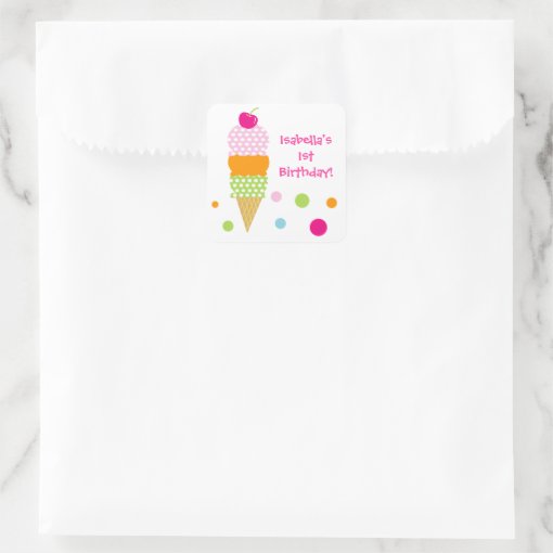 Ice Cream Birthday Party Favor Sticker label | Zazzle