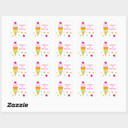Ice Cream Birthday Party Favor Sticker label | Zazzle