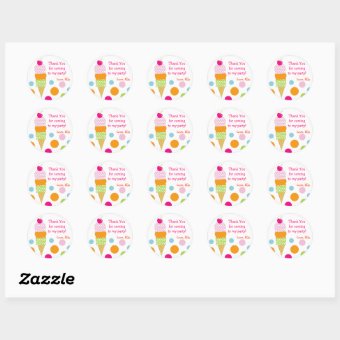 Ice Cream Birthday Party Favor Stickers | Zazzle