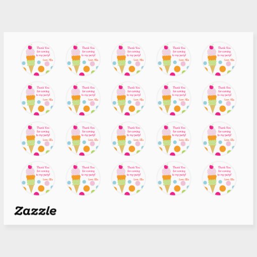 Ice Cream Birthday Party Favor Stickers | Zazzle