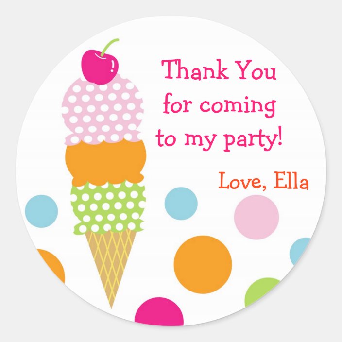 Ice Cream Birthday Party Favor Stickers | Zazzle.com