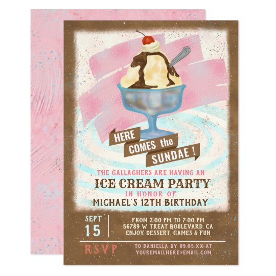 Ice Cream Birthday Party | Here Comes the Sundae Invitation | Zazzle.com