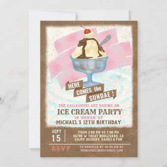 Ice Cream Birthday Party | Here Comes the Sundae Invitation | Zazzle