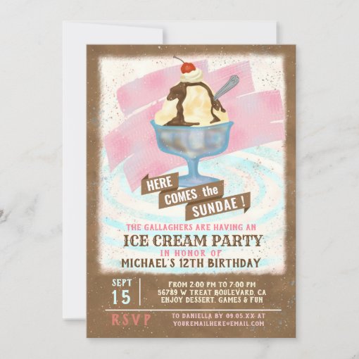 Ice Cream Birthday Party | Here Comes the Sundae Invitation | Zazzle
