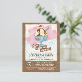 Ice Cream Birthday Party | Here Comes the Sundae Invitation Postcard ...