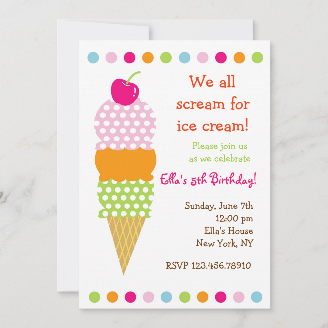 Ice Cream Birthday Party Invitations | Zazzle