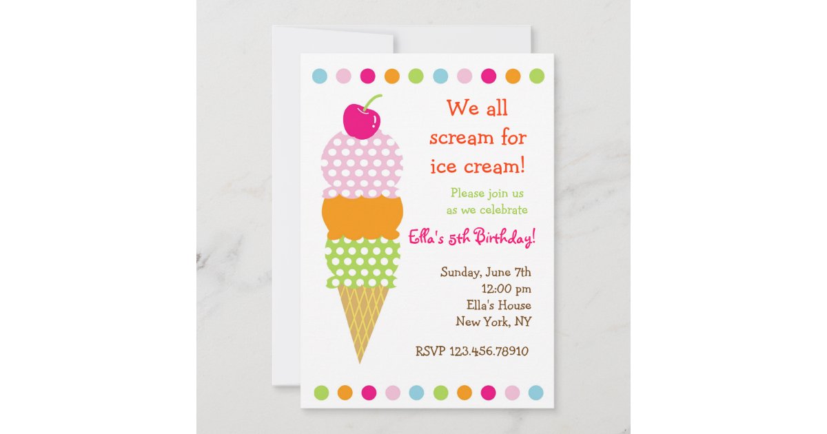 Ice Cream Birthday Party Invitations | Zazzle