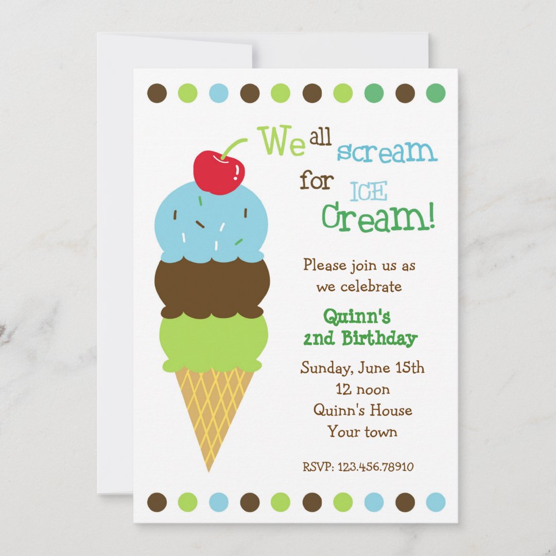 Ice Cream Birthday Party Invitations Boys | Zazzle