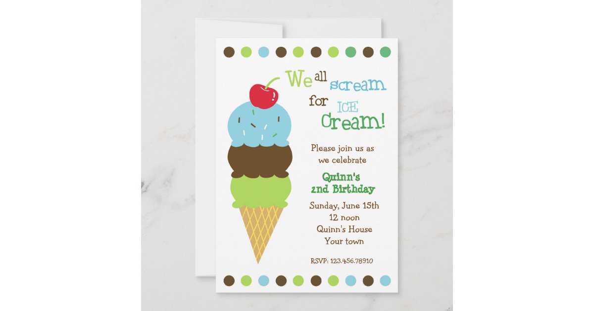 Ice Cream Birthday Party Invitations Boys | Zazzle