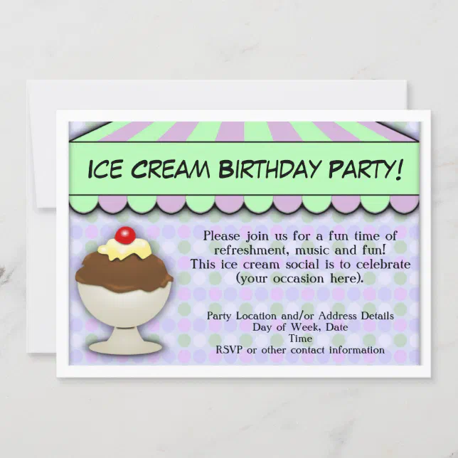 Ice Cream Birthday Party, Pastel Awning Sundae Invitation | Zazzle