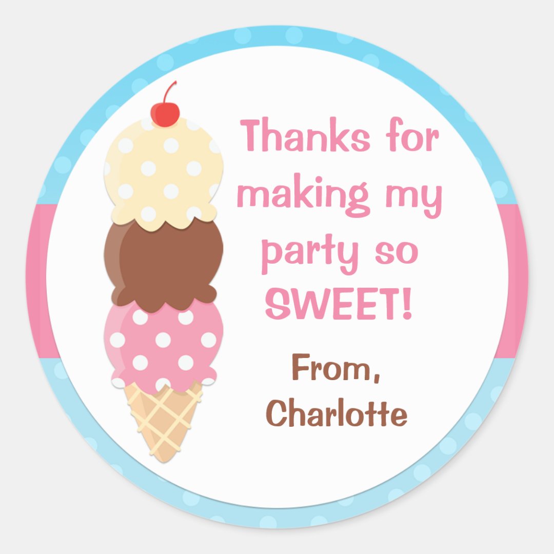 Ice Cream Birthday Party Sticker | Zazzle