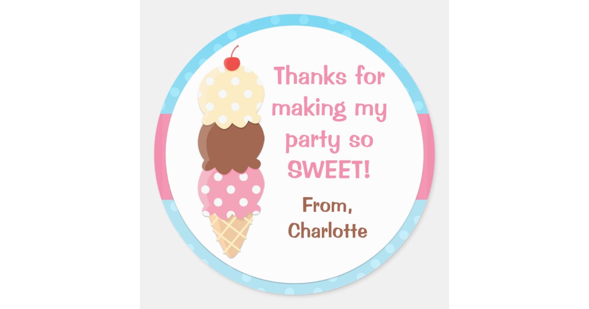 Ice Cream Birthday Party Sticker | Zazzle