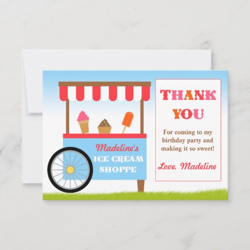 Ice Cream Birthday Party Thank You Invitation | Zazzle