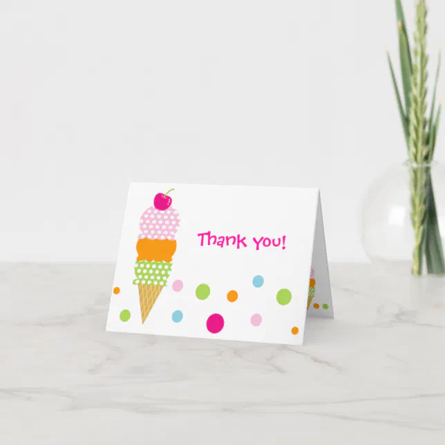Ice Cream Birthday Party Thank you note card | Zazzle
