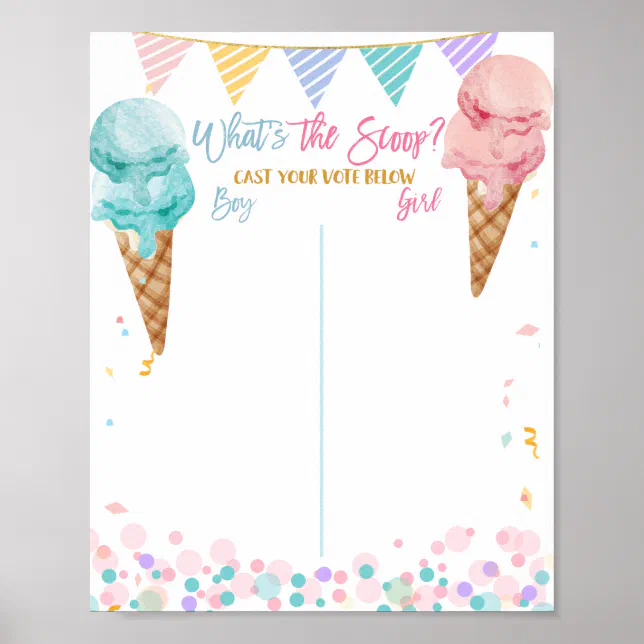 Ice Cream Boy or Girl Voting Board Gender Reveal Poster | Zazzle
