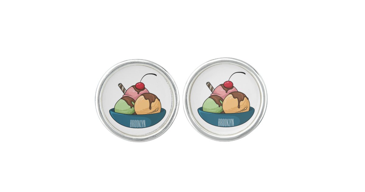 Ice cream cartoon illustration cufflinks | Zazzle