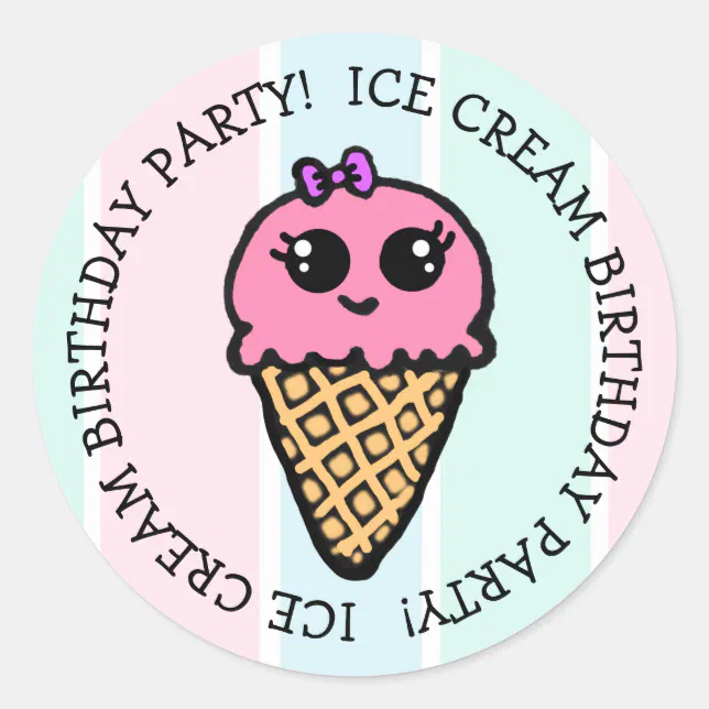 Ice Cream Cone Birthday Party Classic Round Sticker | Zazzle