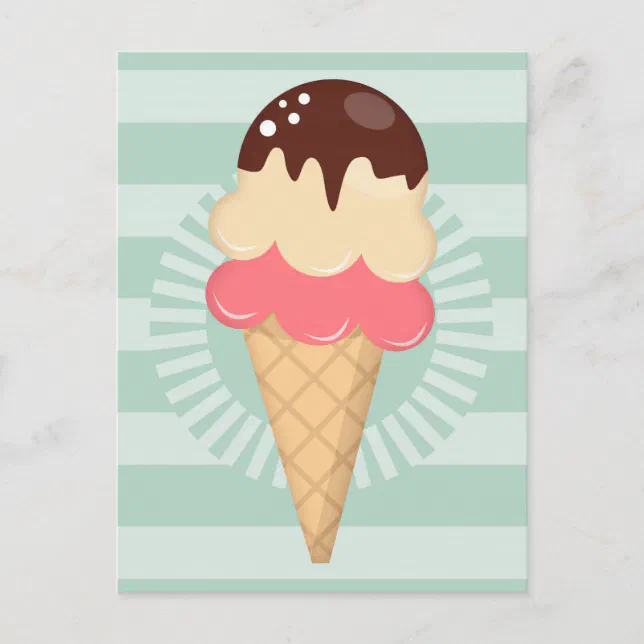 Ice Cream Cone - Cute Chocolate Vanilla Mint Green Postcard | Zazzle
