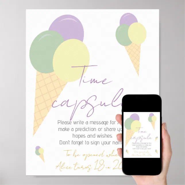 Ice Cream Cone Scoop Birthday Party Time Capsule Poster | Zazzle