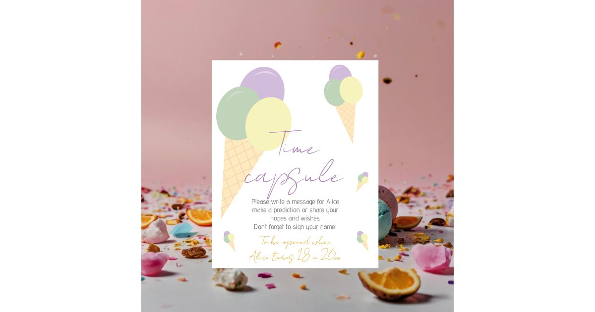 Ice Cream Cone Scoop Birthday Party Time Capsule Poster | Zazzle