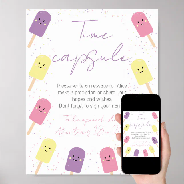 Ice Cream Cone Scoop Birthday Party Time Capsule Poster | Zazzle