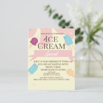 Ice Cream Cone Social Flyers Invitation Yellow Postcard | Zazzle