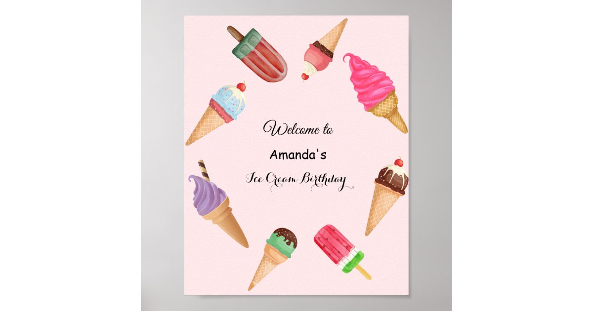 Ice Cream Cones Popsicles Birthday Poster | Zazzle