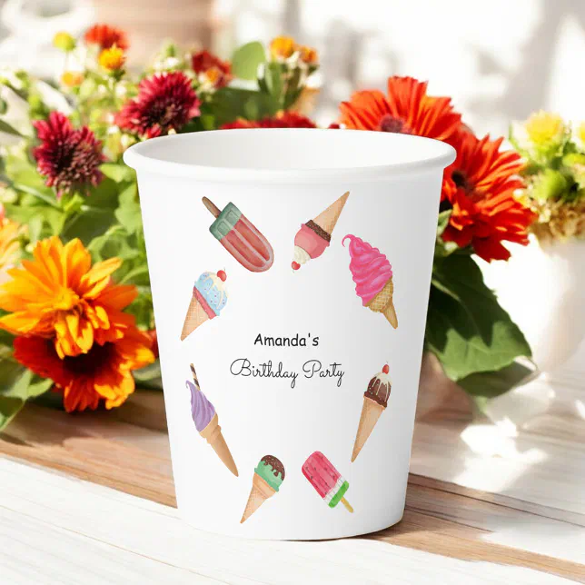 Ice Cream Cones Popsicles Party Paper Cups | Zazzle