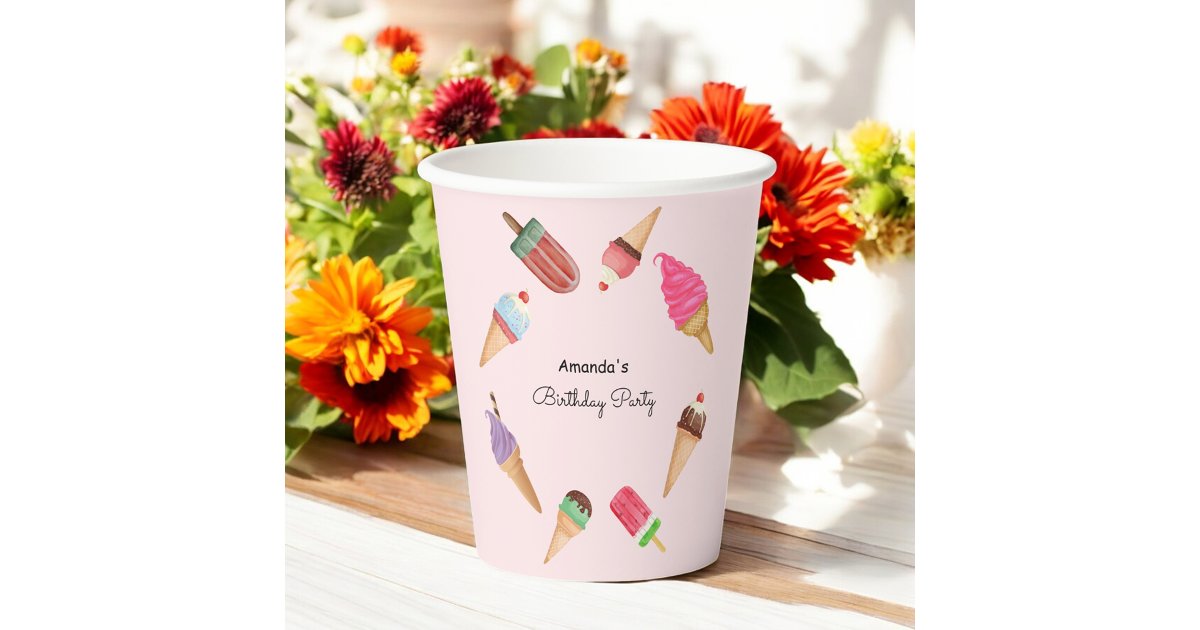 Ice Cream Cones Popsicles Party Pink Paper Cups | Zazzle