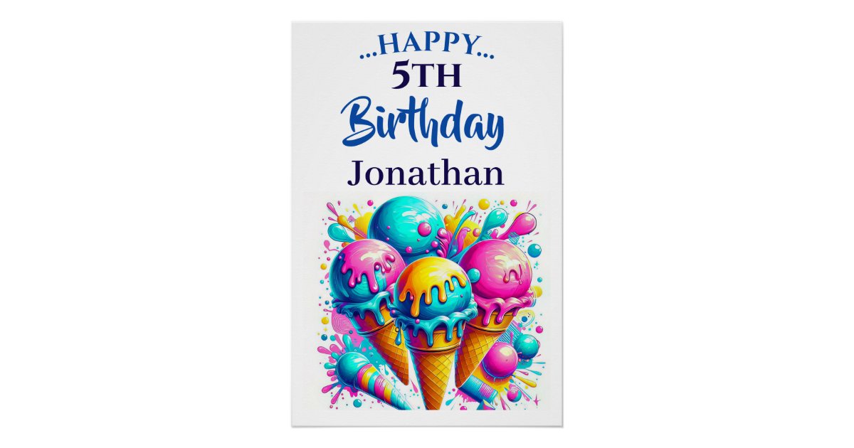 ice cream cute birthday poster | Zazzle
