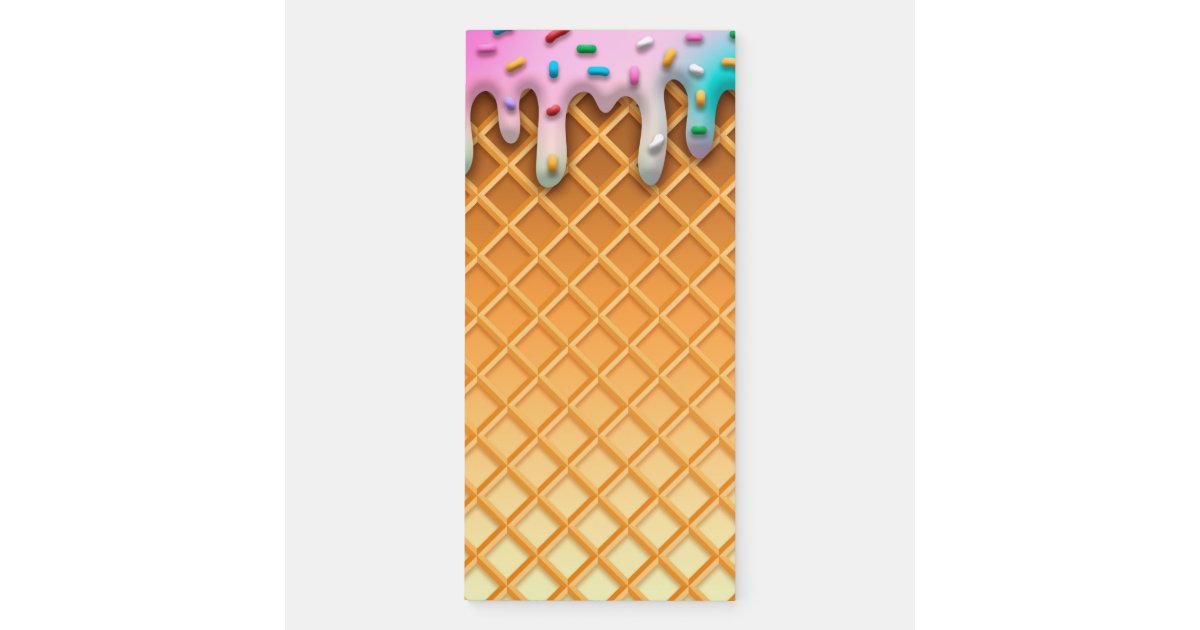 Ice Cream Drip Waffle Cone Pink With Sprinkles Magnetic Notepad | Zazzle