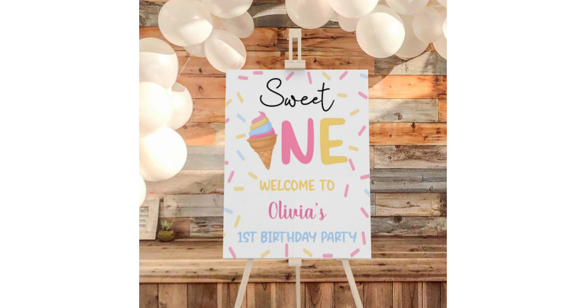Ice Cream First 1st Birthday Party Welcome Sign | Zazzle