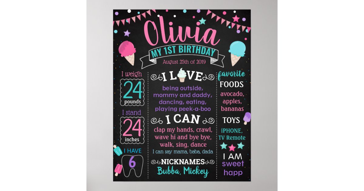 Ice cream First Birthday chalkboard sign | Zazzle