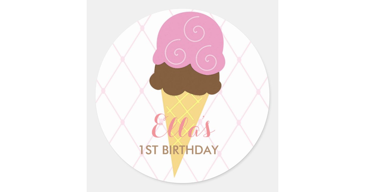 Ice Cream First Birthday Party Stickers | Zazzle